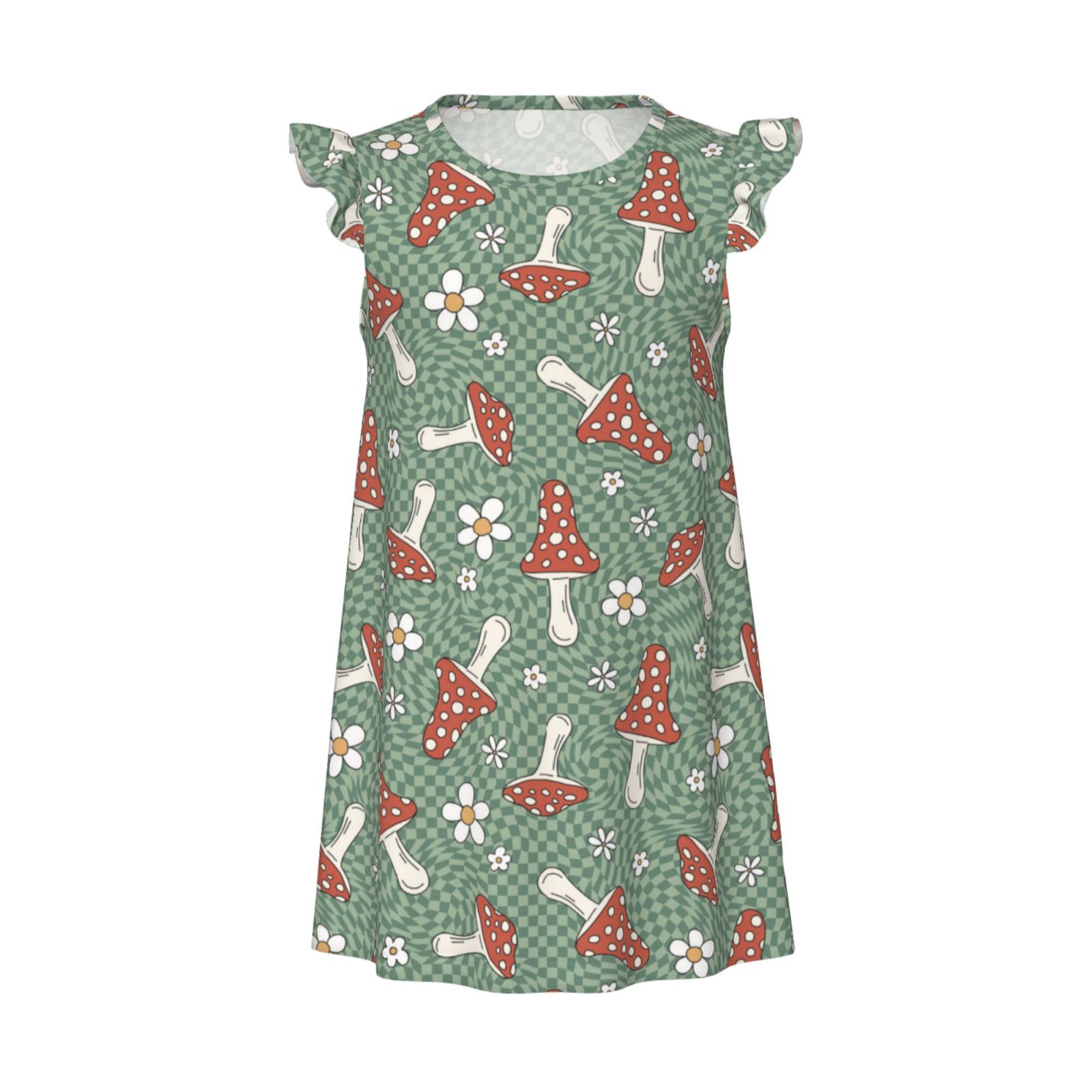 Retro Hippie Groovy Mushroom Girls Nightgowns, Flutter Sleeve Pajamas ...
