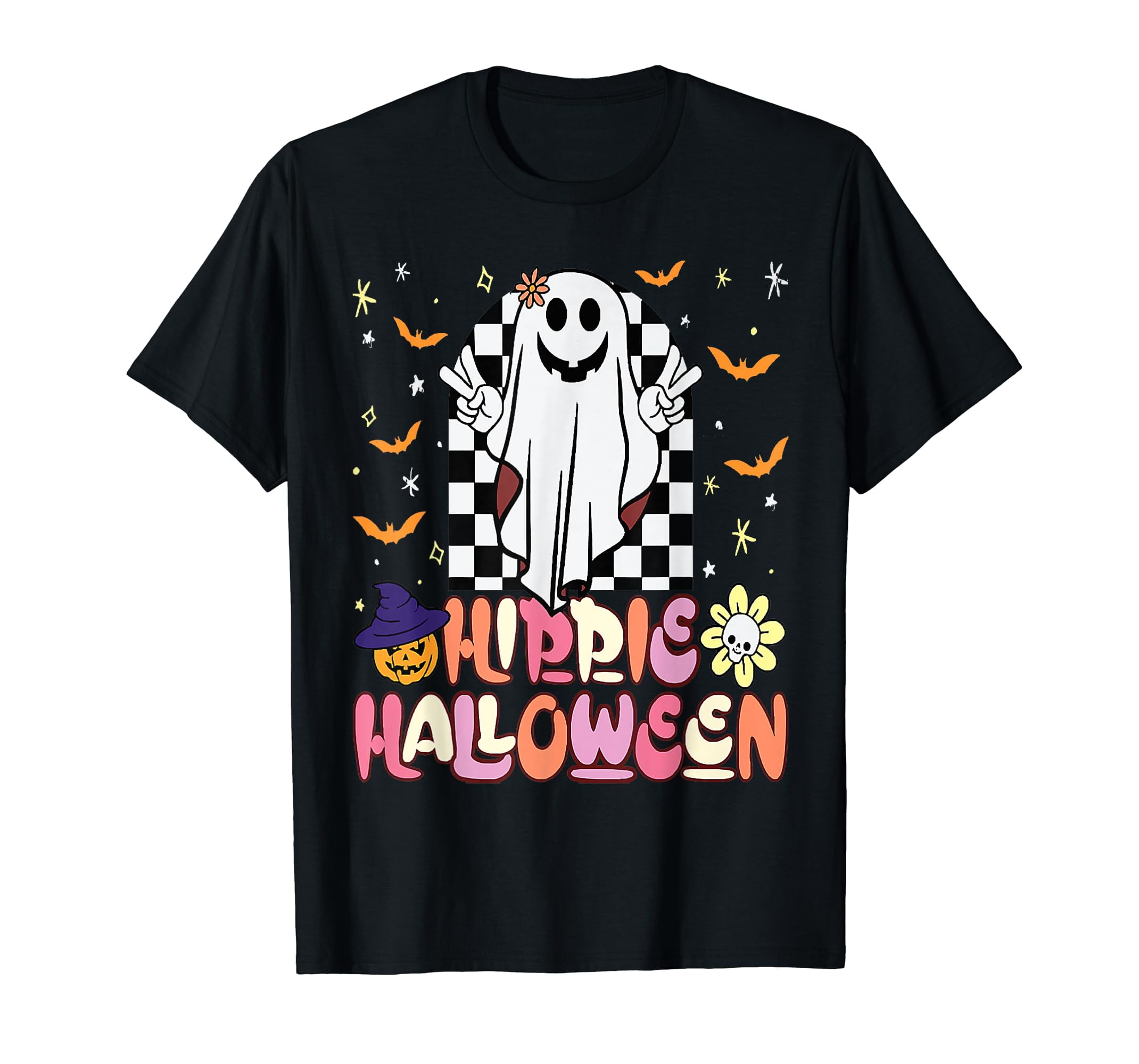 Retro Hippie Halloween Horror Ghost Spooky Season Boo Gifts T-Shirt ...