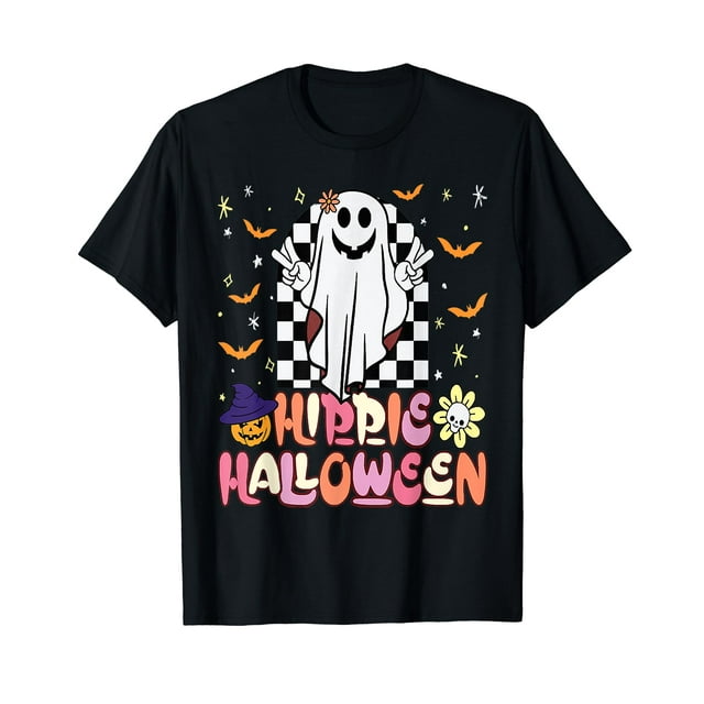 Retro Hippie Halloween Horror Ghost Spooky Season Boo Gifts T-Shirt ...