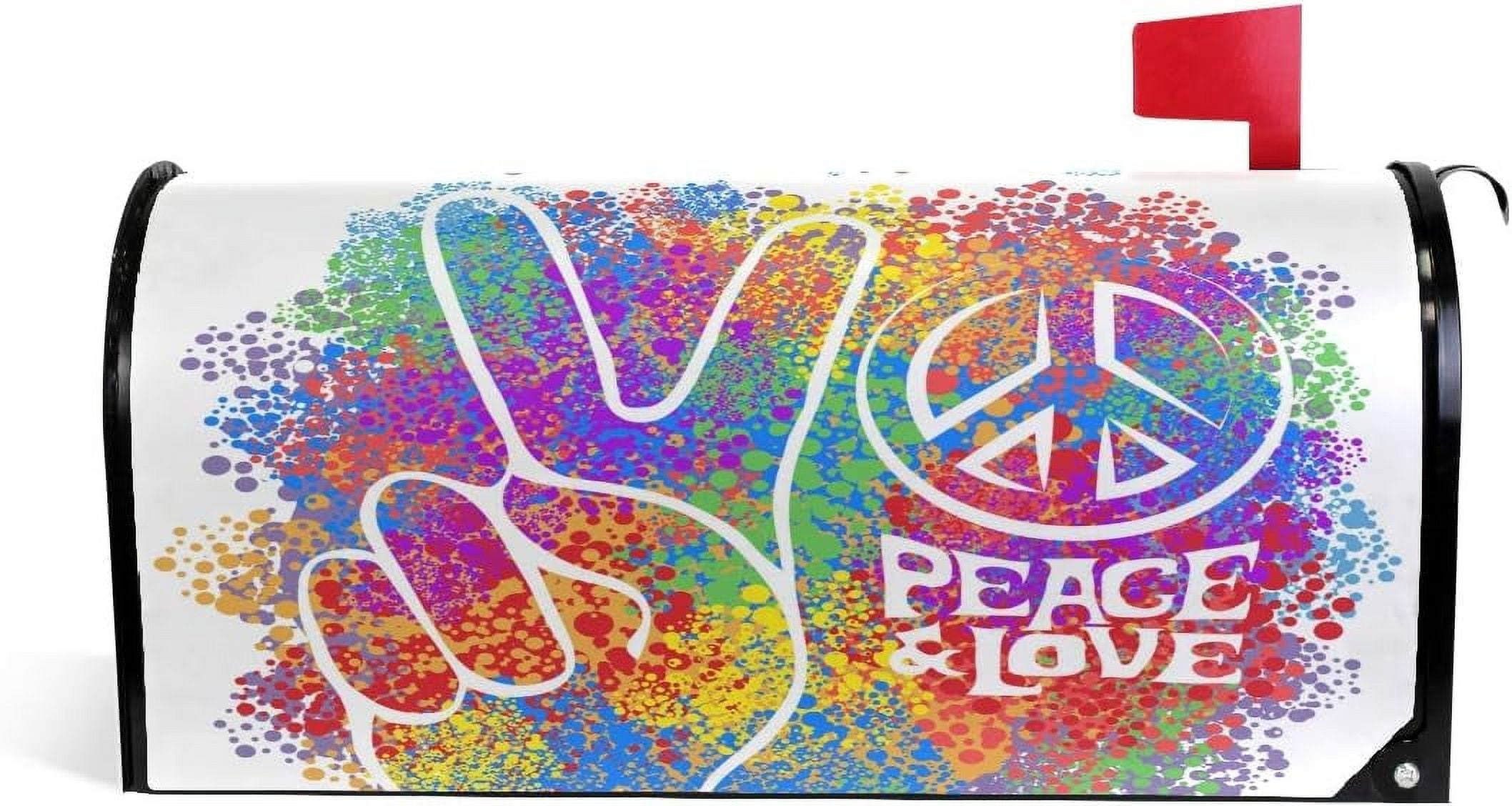 Retro Hippie Symbol Love Peace Magnetic Mailbox Cover MailWraps Garden ...