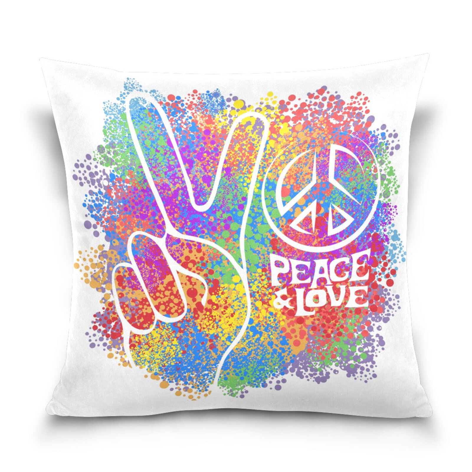 Retro Hippie Symbol Love Peace Square Throw Pillow Covers Couch ...