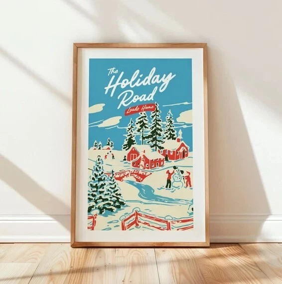 Retro Holiday Art Print Christmas Poster Kitchen Wall Art Christmas ...
