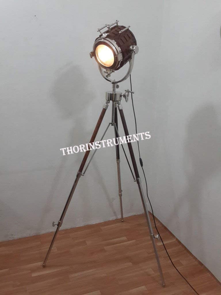 Retro Hollywood Wooden Searchlight Floor Lamp Tripod Lighting Spotlight ...