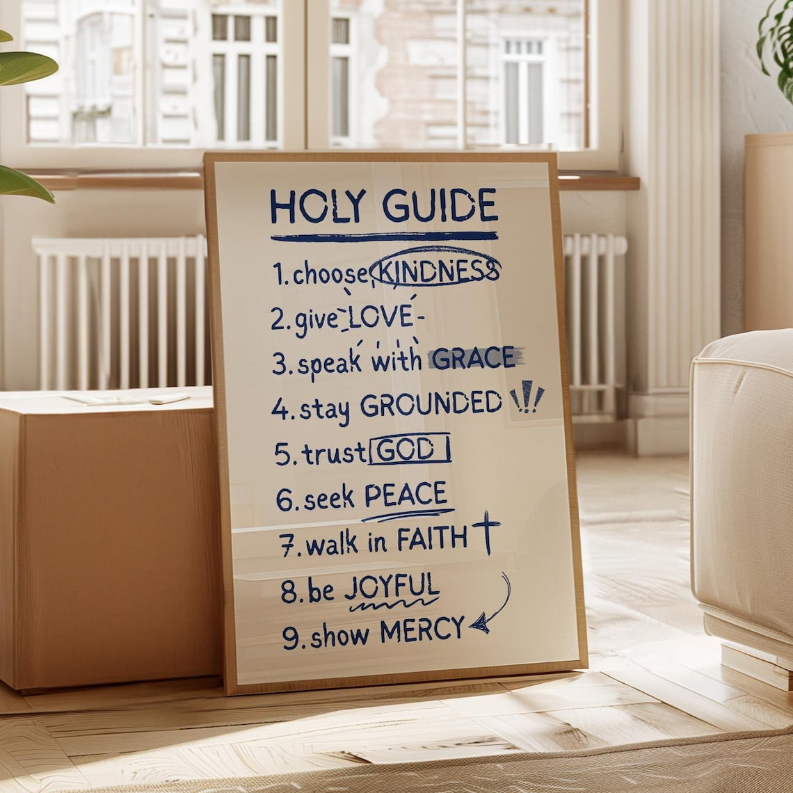 Retro Holy Guide Christian Wall Art Faith Blue Typography Print Trendy ...