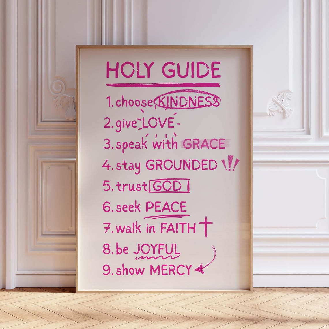 Retro Holy Guide Christian Wall Art Faith Pink Typography Print Trendy ...