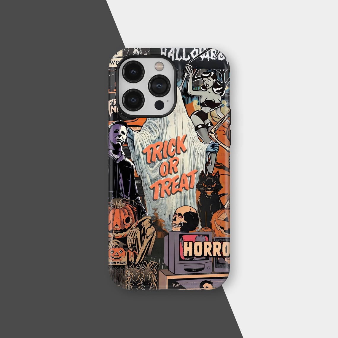 Retro Horror Collage Phone Case Halloween Movie Theme for iPhone 11–17 ...