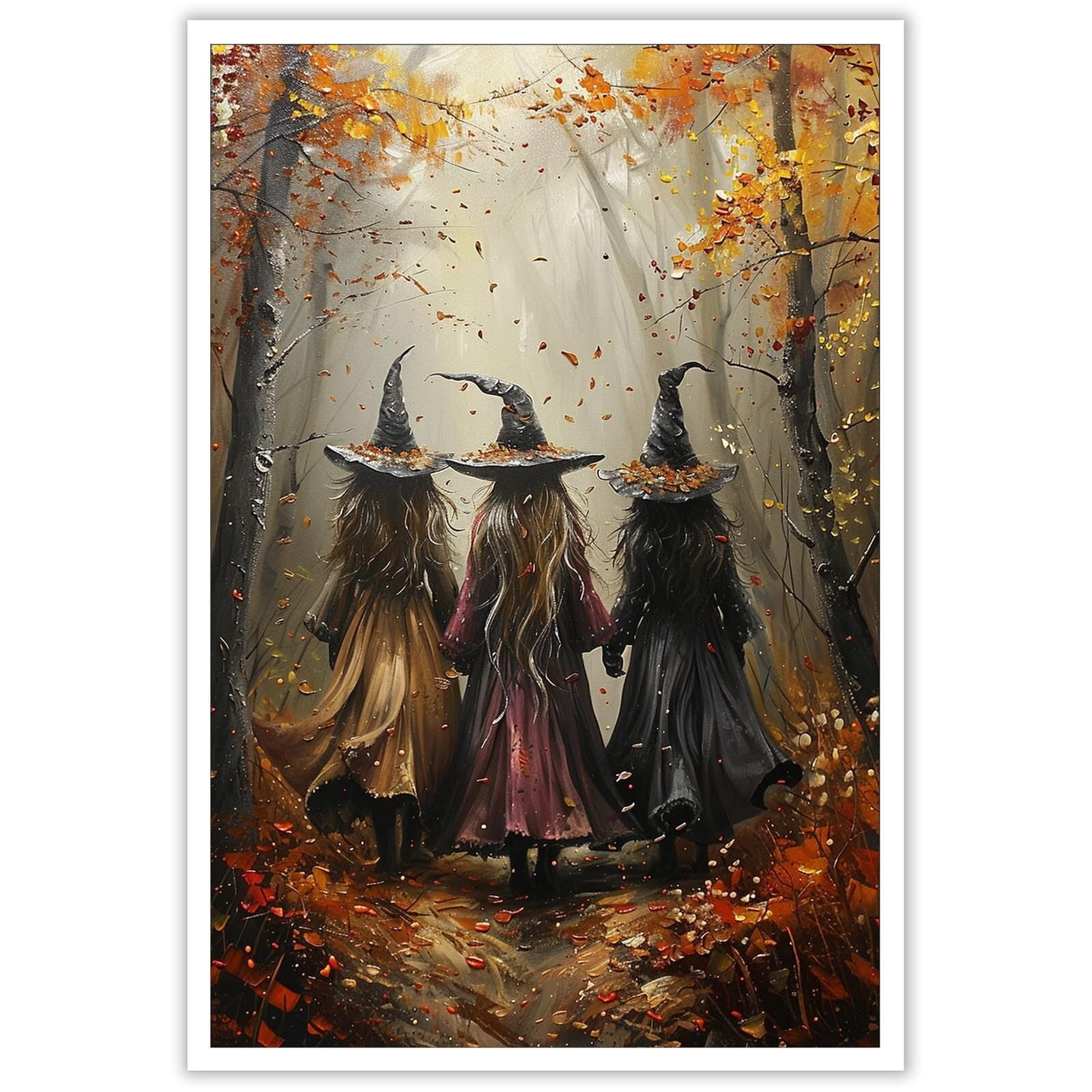 Retro Horror Halloween Poster Autumn Beautifu Witch In The Forest Back ...