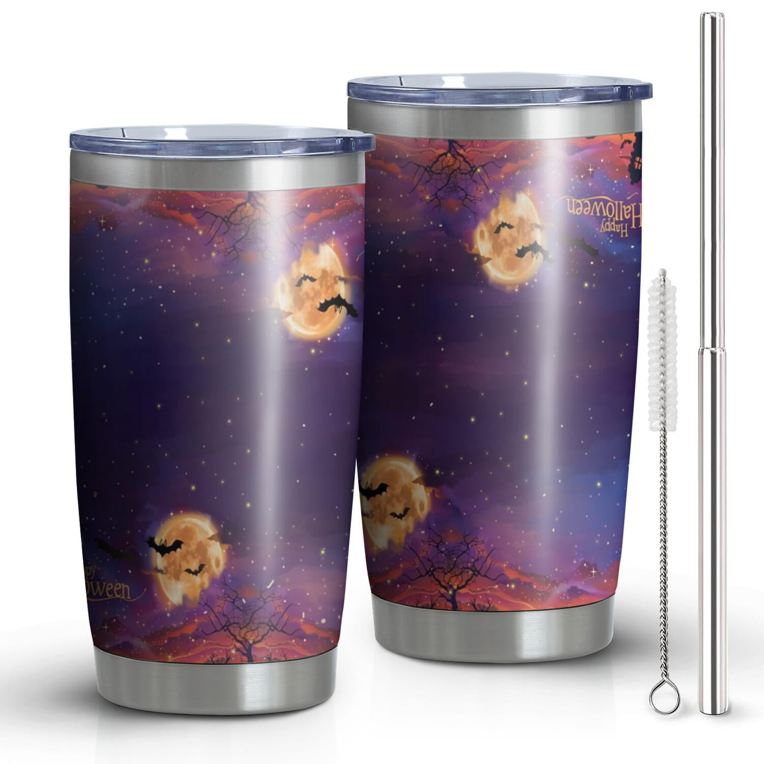 Retro Horror Themed 20oz Travel Mug - Witch Wizard Skull Artwork ...