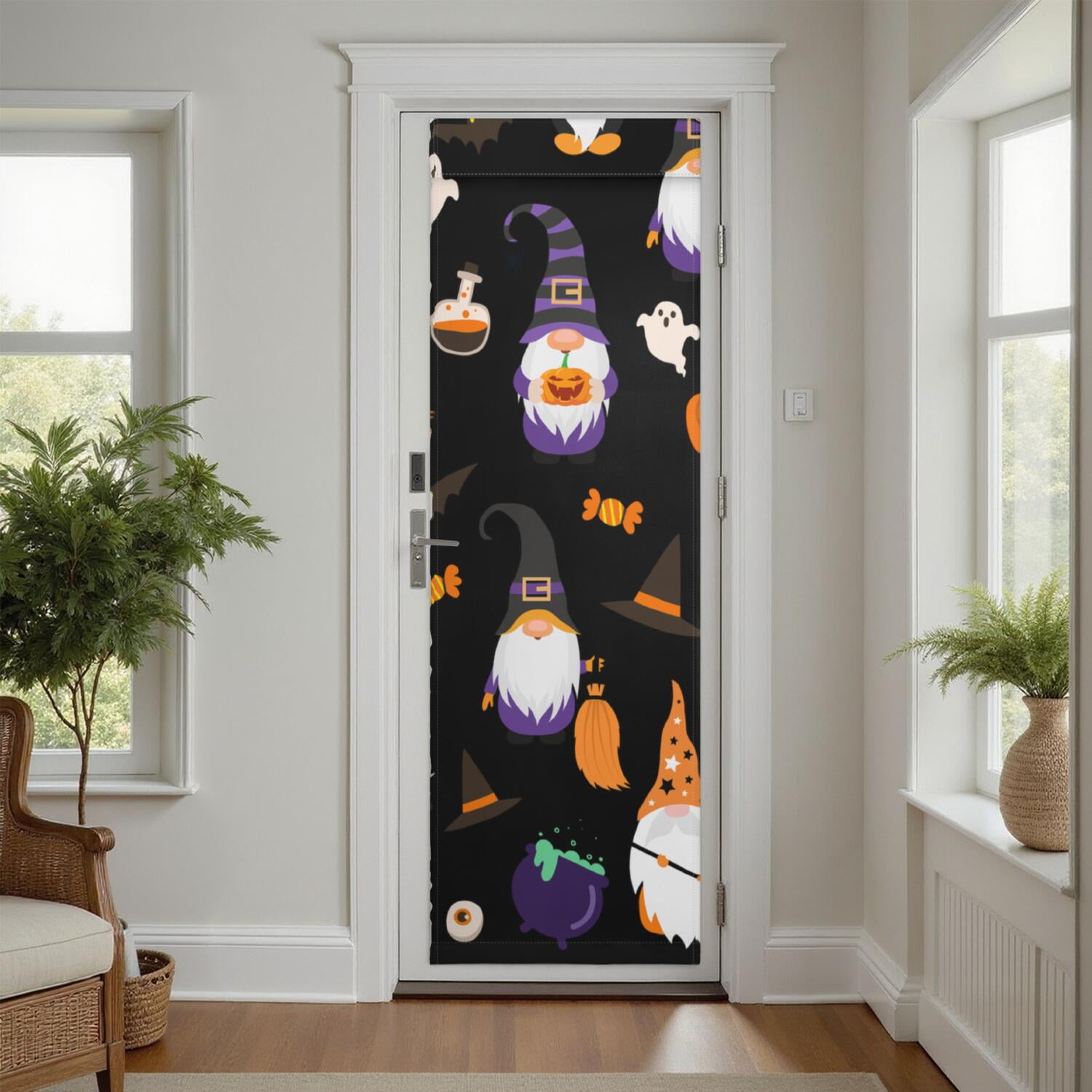 Retro Horror Themed Velcro Door Curtain - Pumpkin and Black Cat Pattern ...