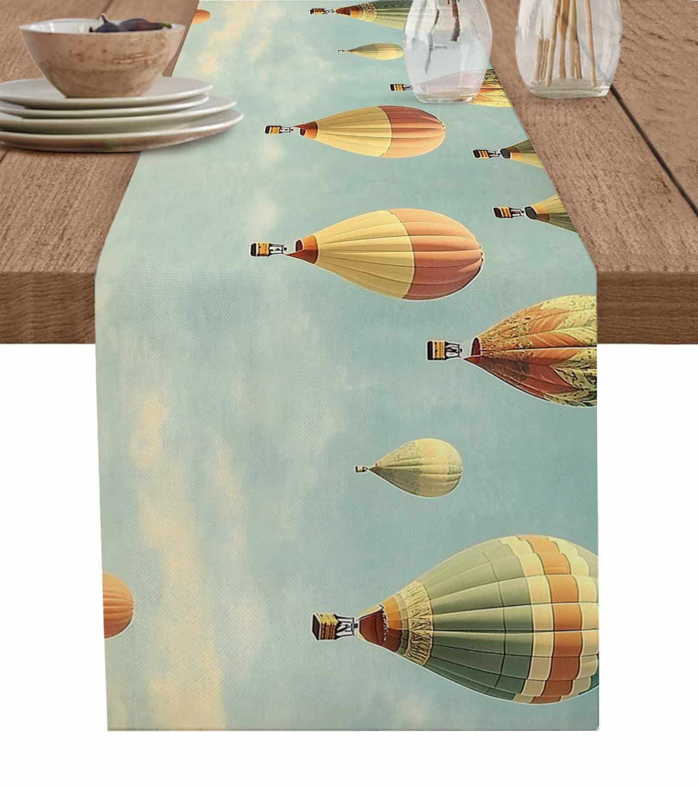 Retro Hot Air Balloon Burlap Cotton Table Runner 16x72 Inches Long ...