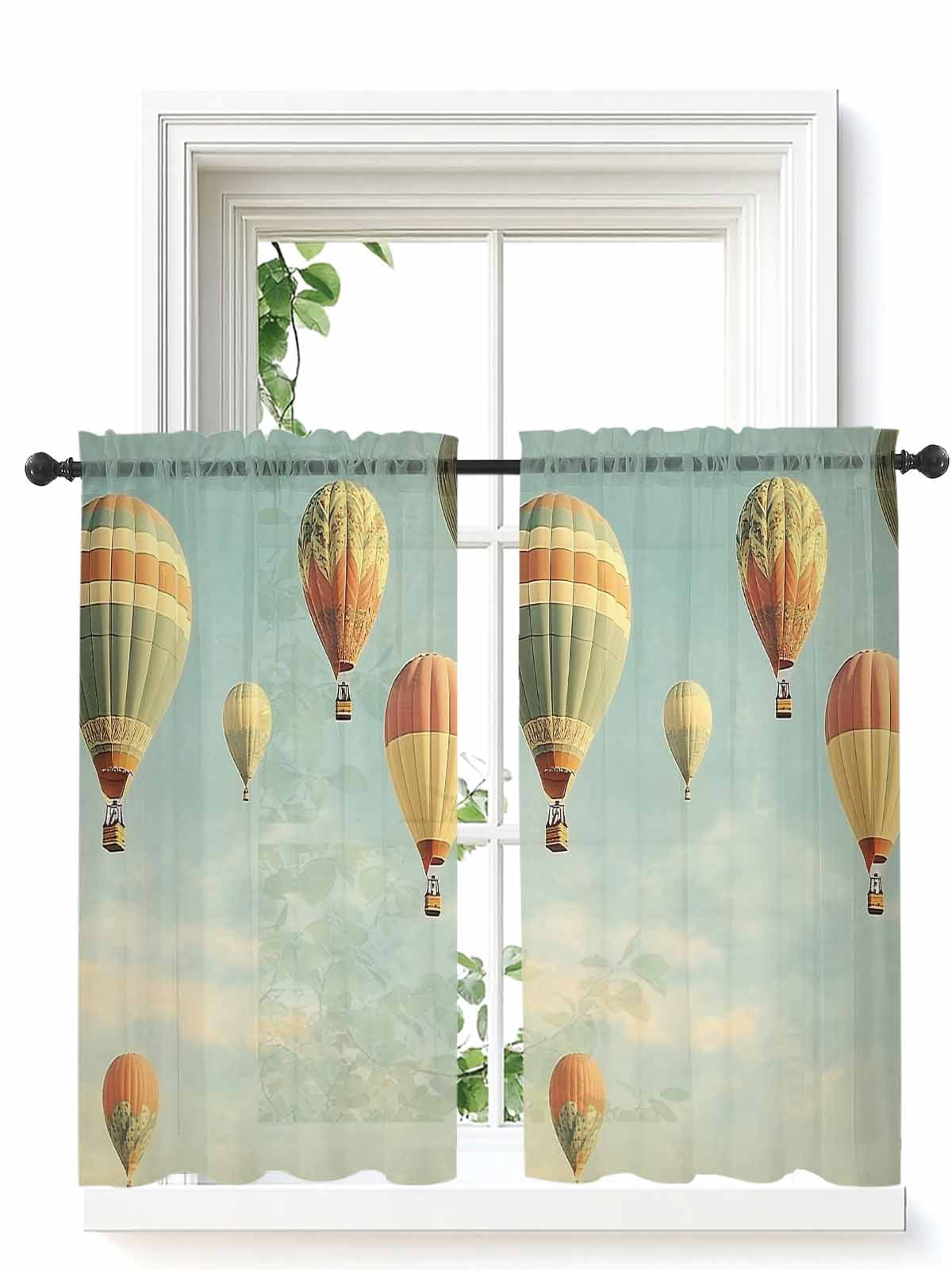 Retro Hot Air Balloon Curtains 45 Inch Length, Sheer Curtains for ...