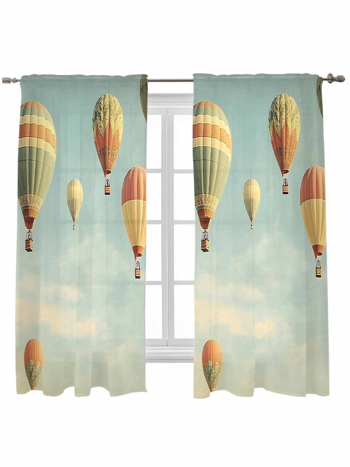 Retro Hot Air Balloon Curtains 63 Inch Length, Sheer Curtains for ...