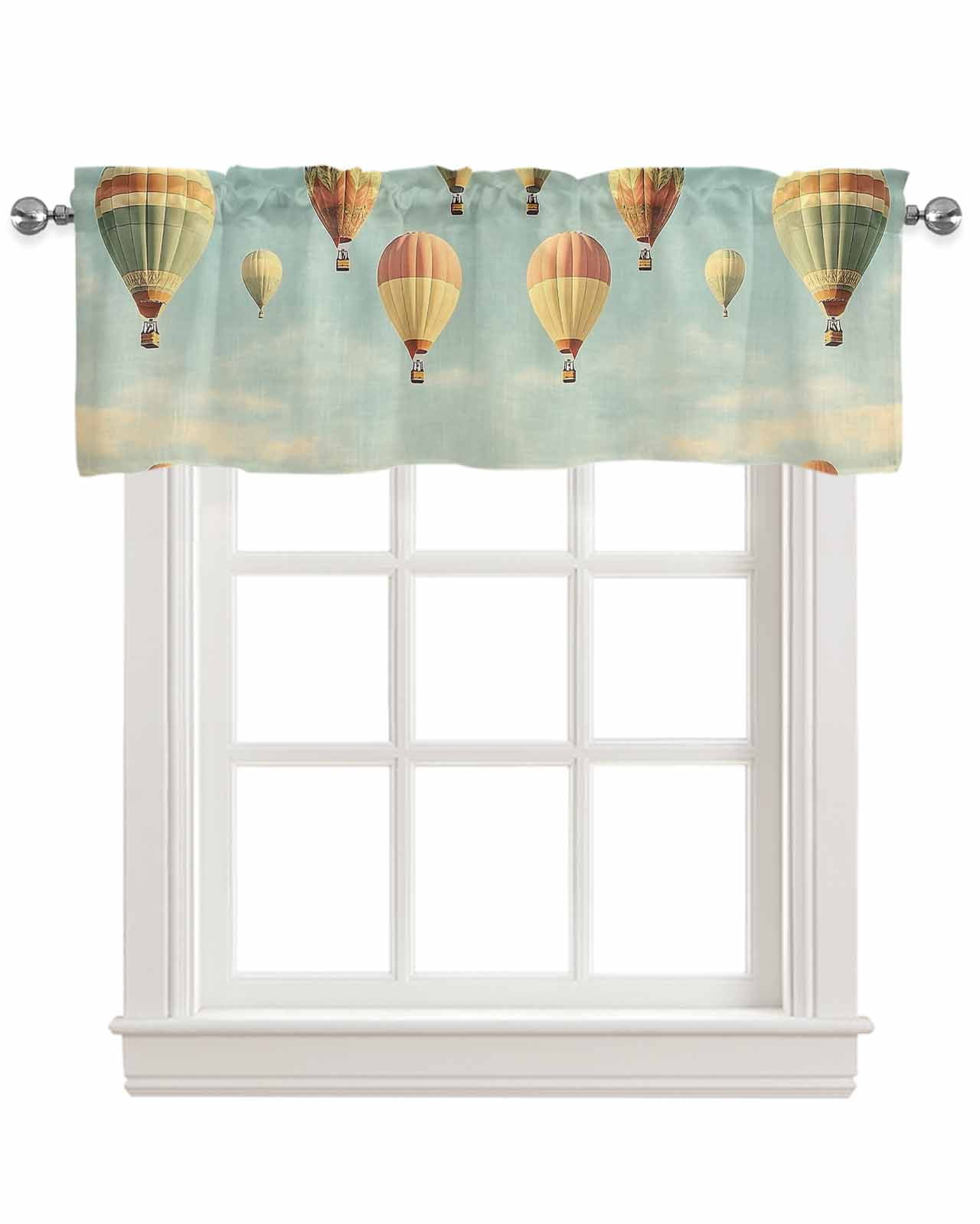 Retro Hot Air Balloon Kitchen Valances for Windows Farmhouse Linen ...
