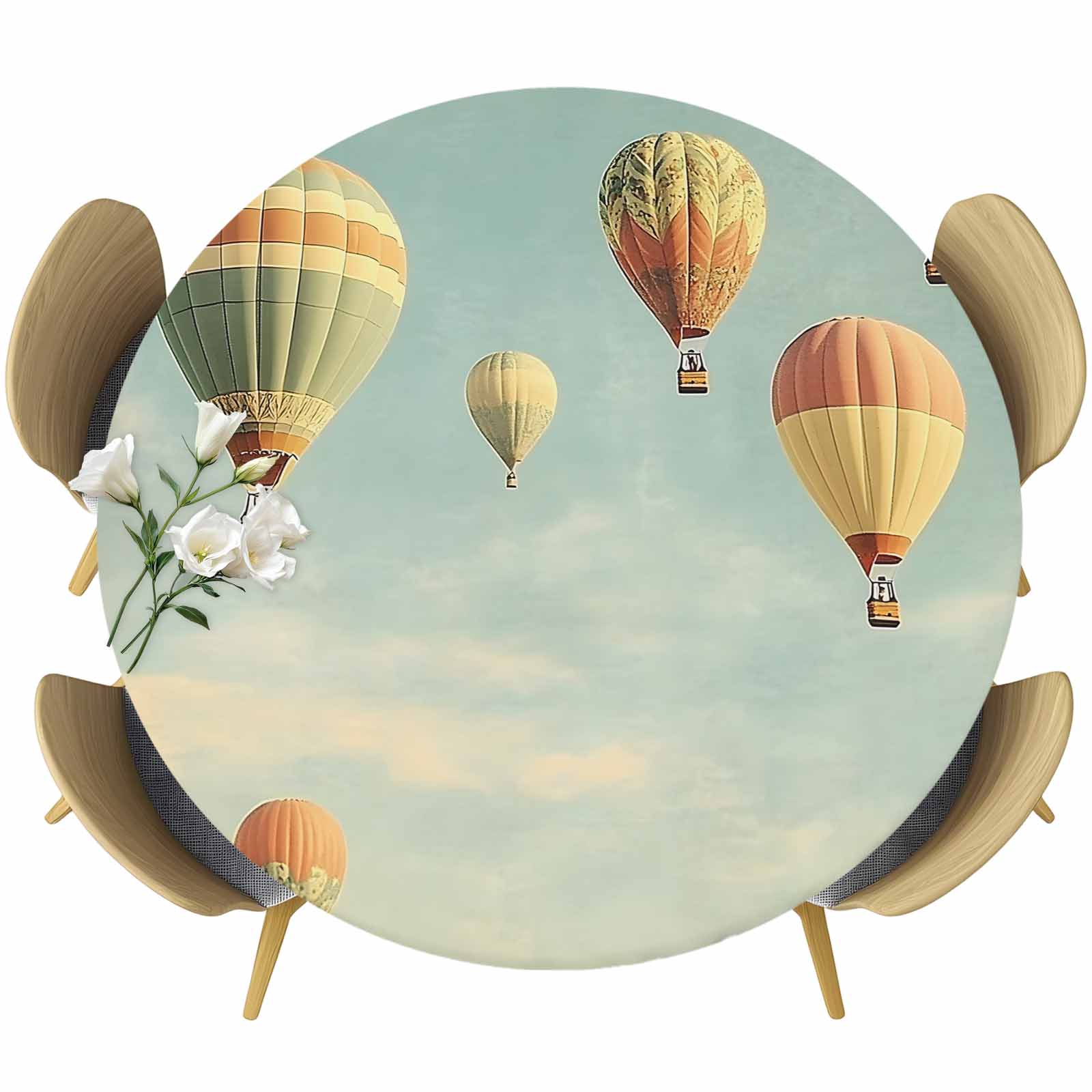 Retro Hot Air Balloon Round Tablecloth 36-44 Inch Round Fitted Table ...