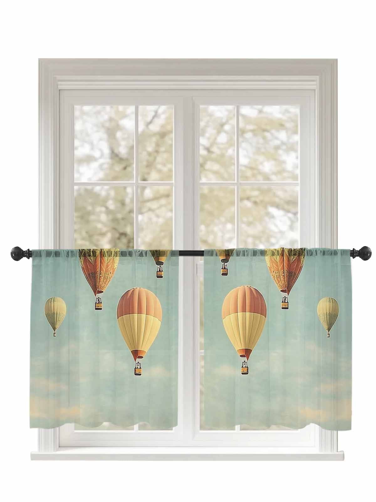 Retro Hot Air Balloon Sheer Curtains 54 Inch Long 2 Panels, Sky Clouds ...