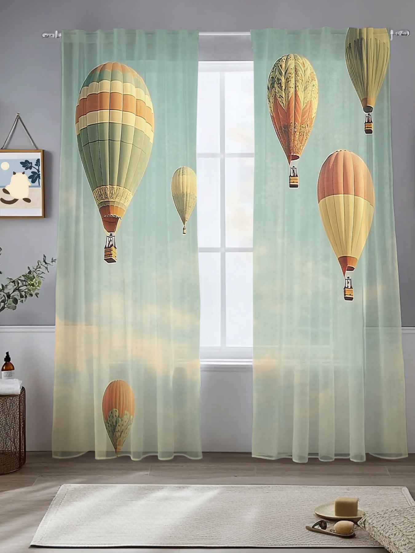 Retro Hot Air Balloon Sheer Curtains for Living Room Bedroom Modern ...