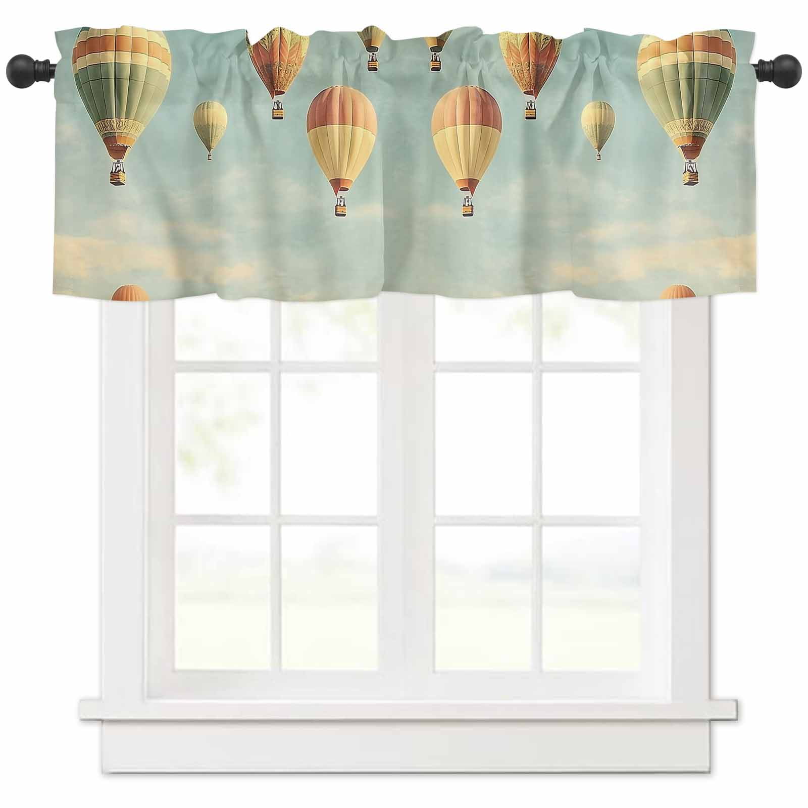 Retro Hot Air Balloon Valances for Windows Farmhouse Kitchen Curtains ...