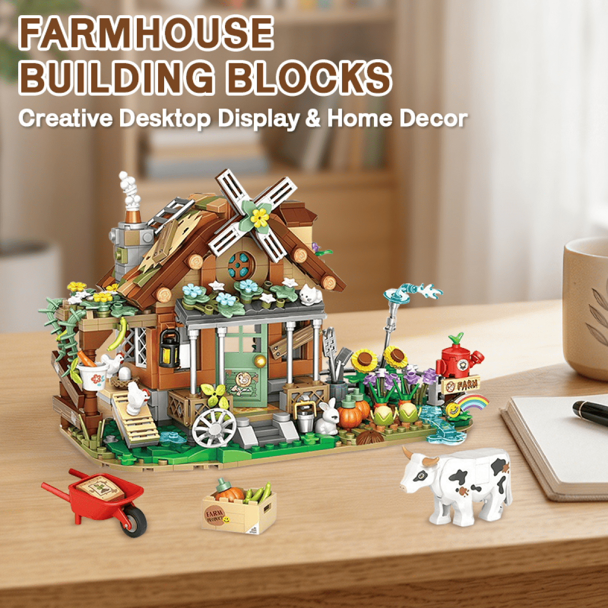 Retro House Building Blocks Set for Adults, 899pieces Windmill-Cabin ...