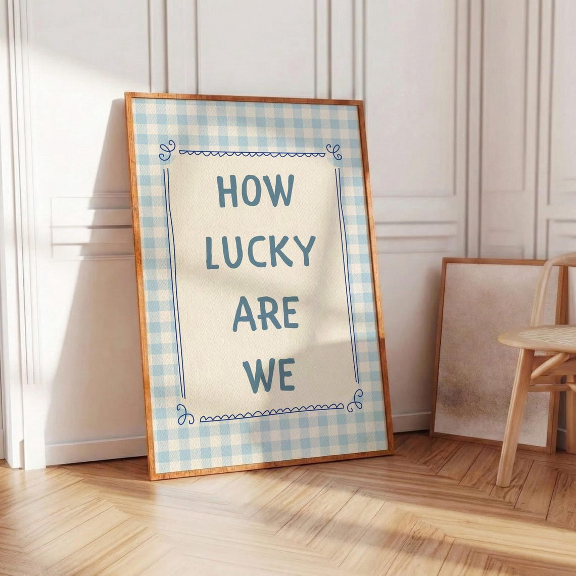 Retro How Lucky Are We Vintage Gingham Light Blue Nursery Decor Striped ...