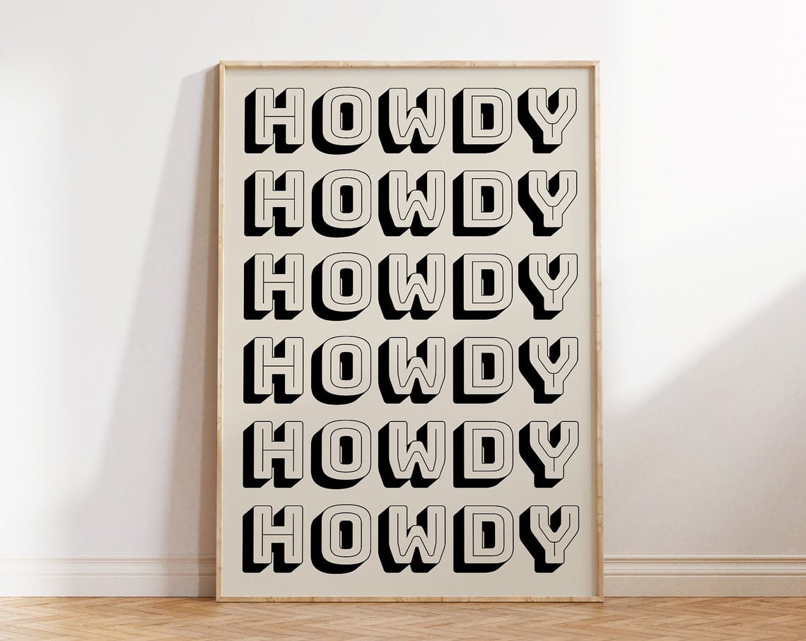Retro Howdy Poster Vintage Western Wall Art Typography Print Southern ...