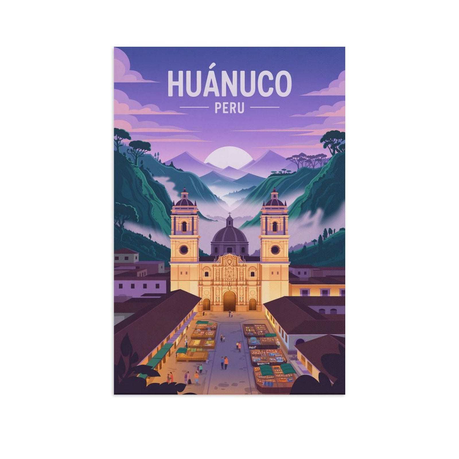 Retro Huánuco Peru Travel Poster Featuring Early Morning Jungle Scenery Canvas Poster - Walmart.com