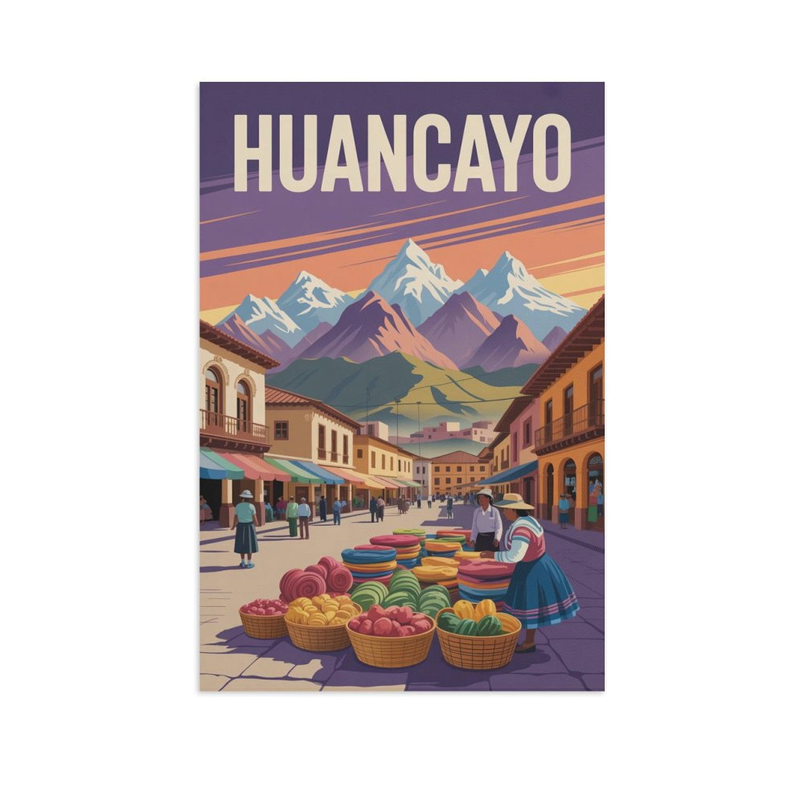 Retro Huancayo Peru Travel Poster Featuring Highland Plaza And Local ...