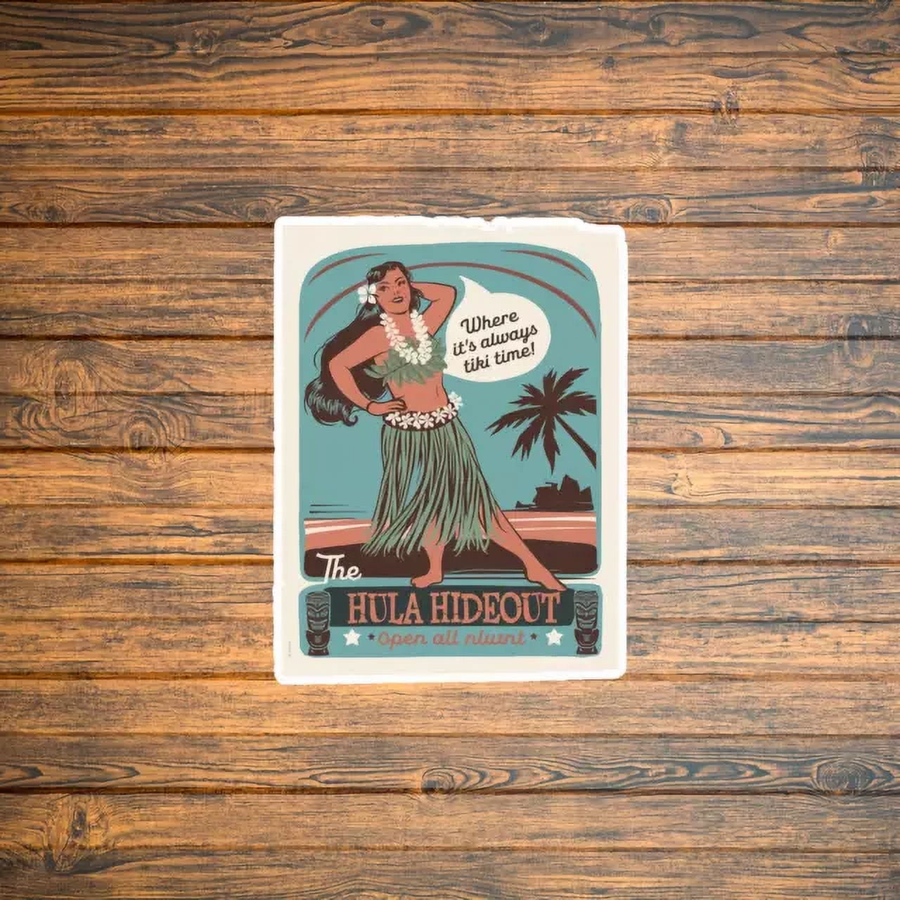 Retro Hula Hideout Tiki Bar Open All Night Sticker - Vintage Hawaii ...