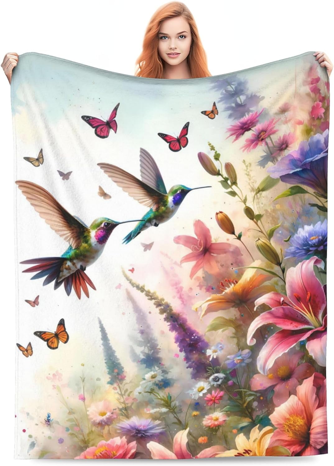 Retro Hummingbird Floral Blanket Gifts for Women Soft Warm Lightweight ...
