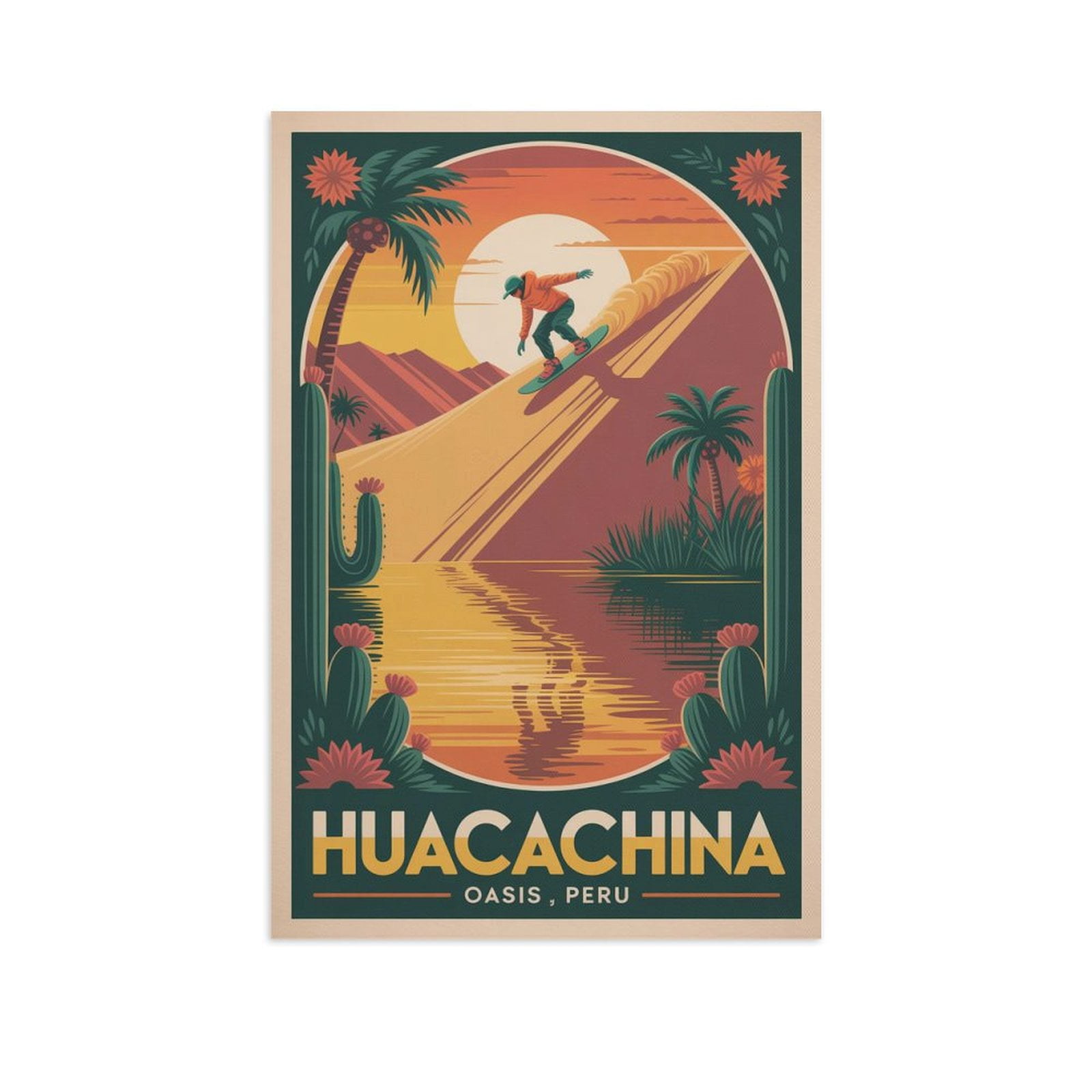 Retro Ica Peru Travel Poster Featuring Palm Oasis And Thrilling Desert ...