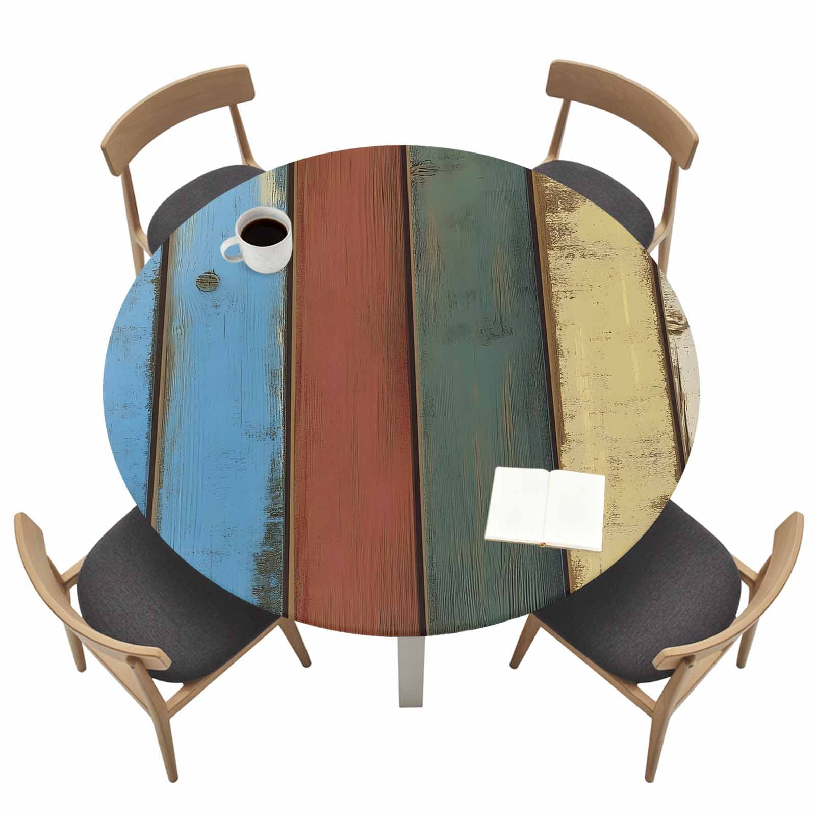 Retro Impressionist Theme Round Fitted Tablecloth with Elastic Edge ...