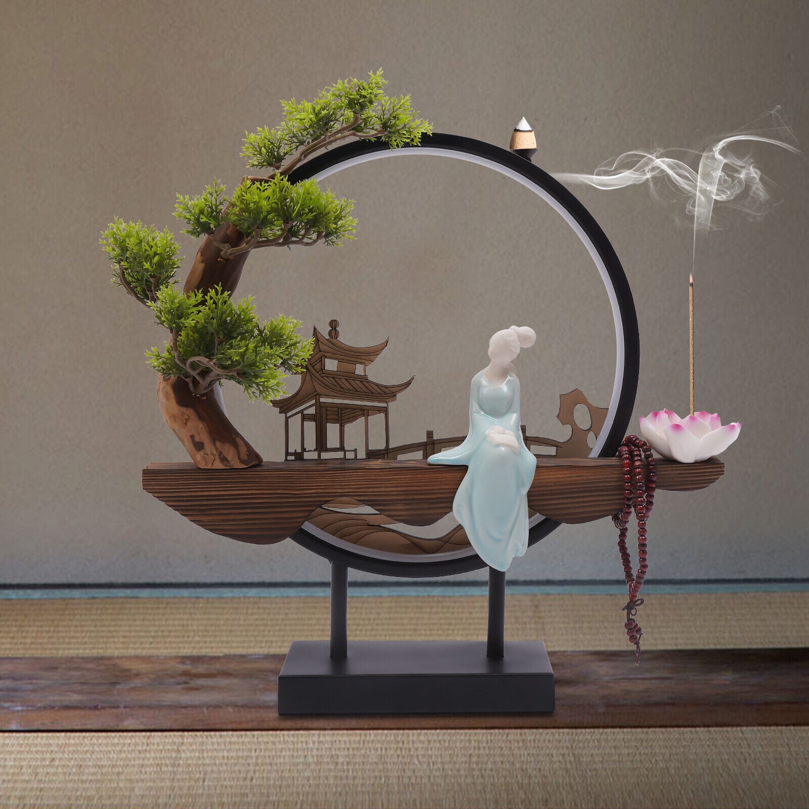 Retro Incense Stand Ceramic Figurine LED Lamp with USB Cord Office Desk ...
