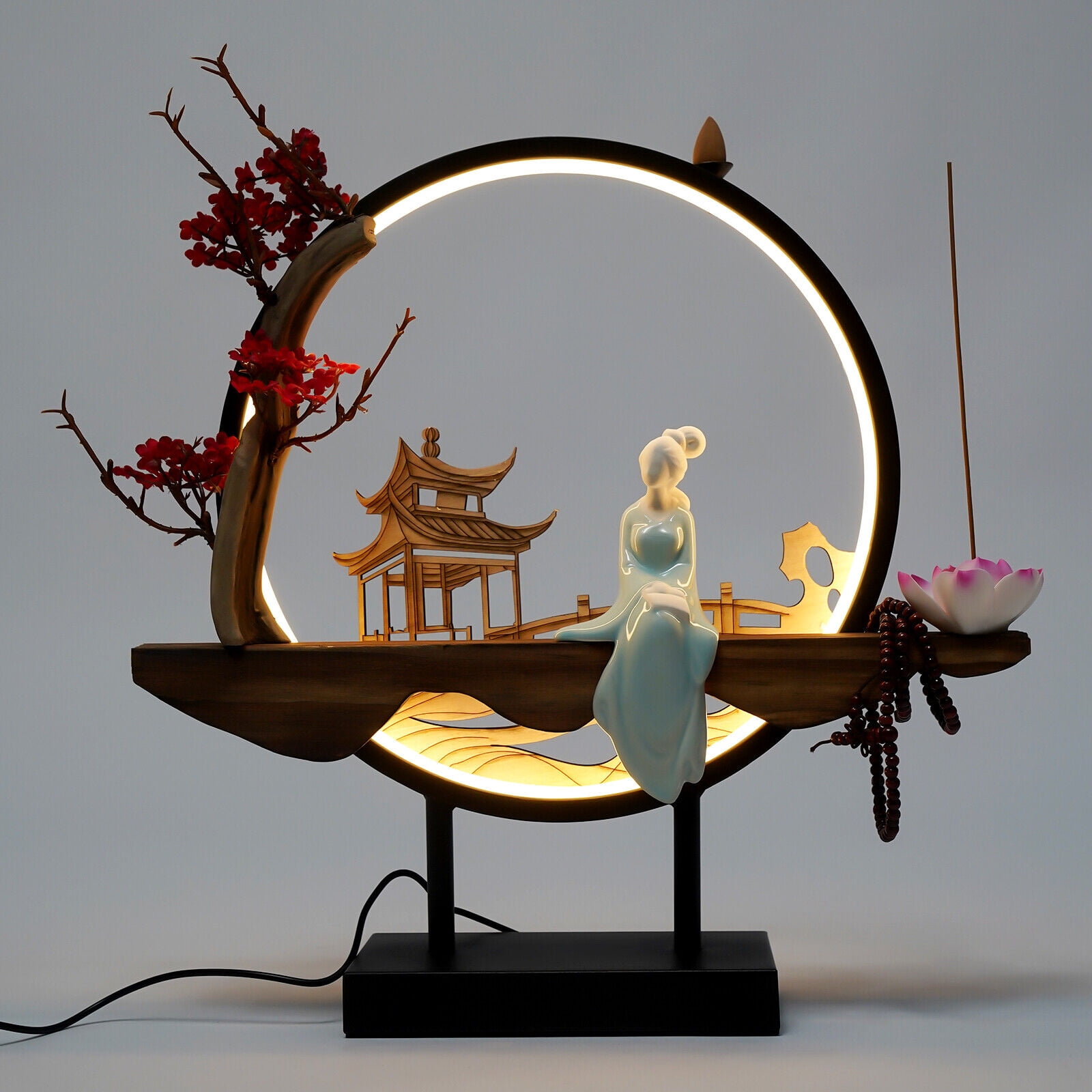 Retro Incense Stand Ceramic Figurine LED Lamp with USB Cord Office Desk ...