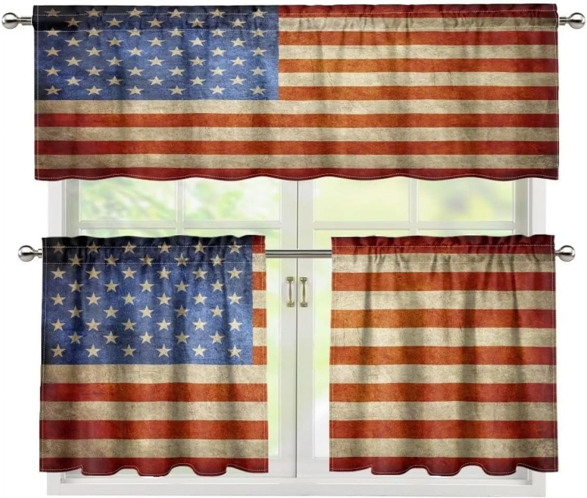Retro Independence Day Flag Kitchen Curtains Vintage American Flag ...