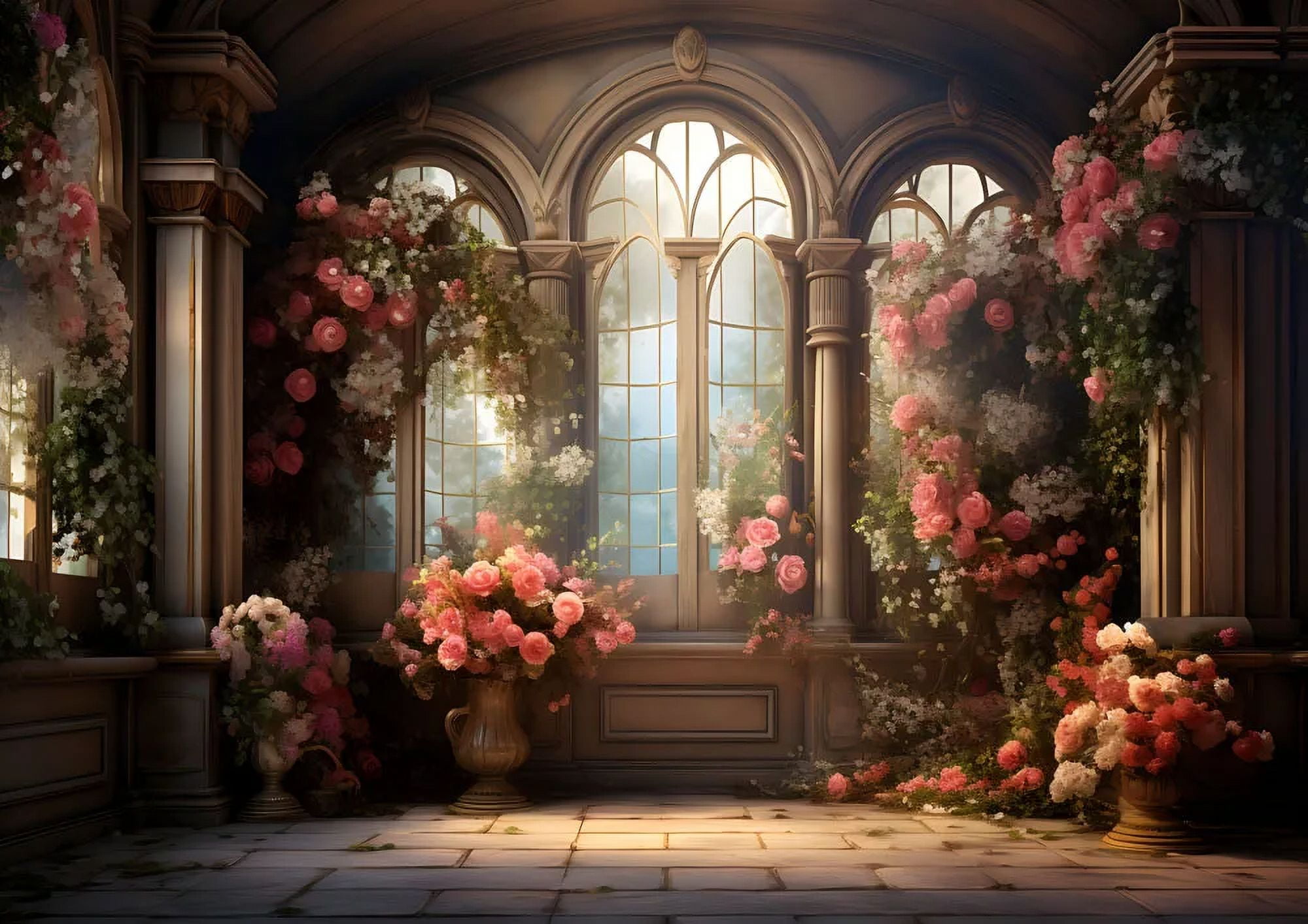 Retro Indoor Floral Window Adult Birthday Wedding Maternity Portrait r ...