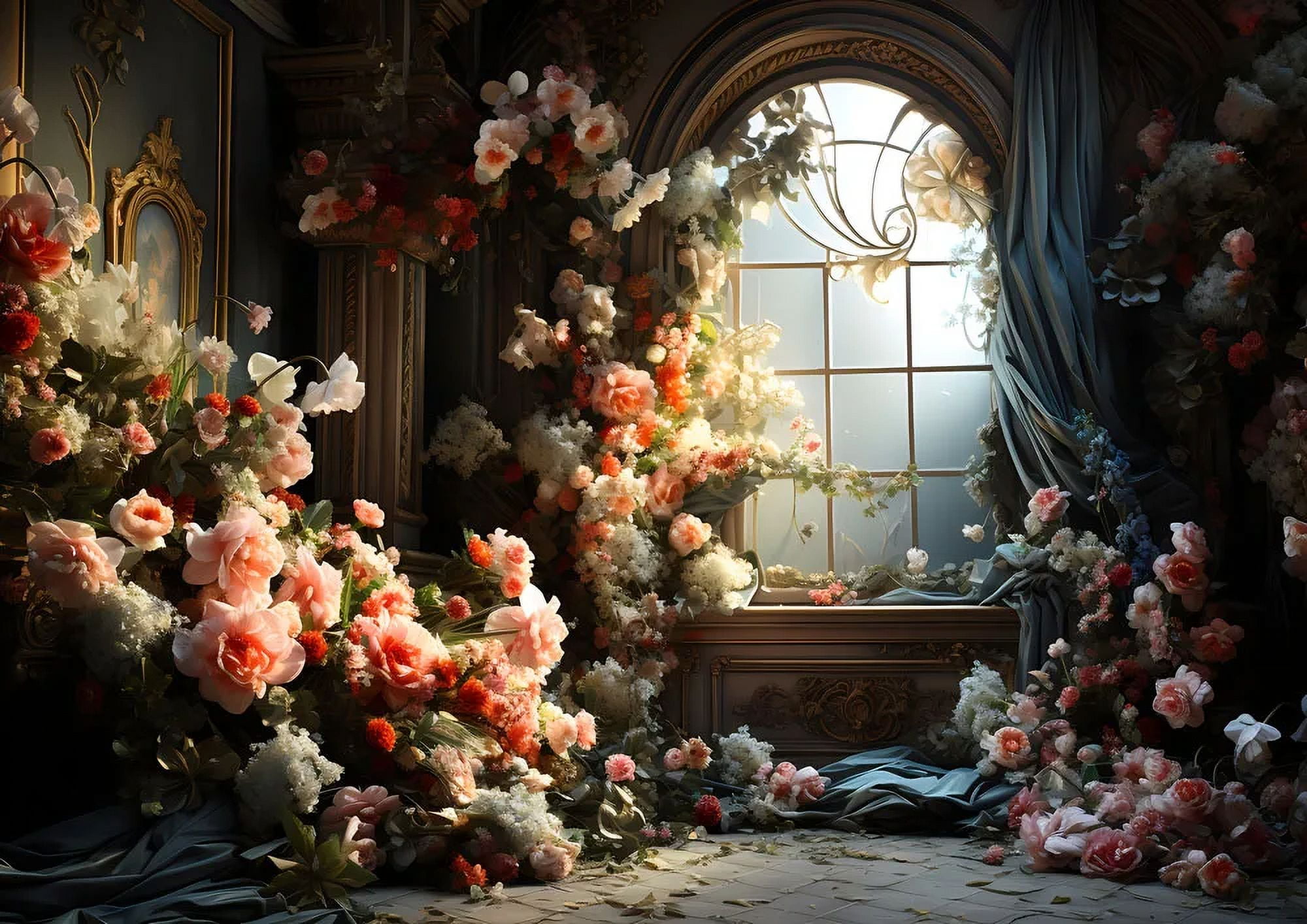Retro Indoor Floral Window Adult Birthday Wedding Maternity Portrait r ...