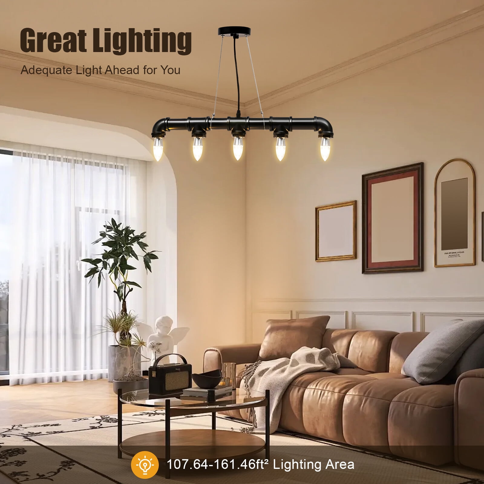 Retro Industrial Pendant Light, Water Pipe Shaped Lighting Fixture ...