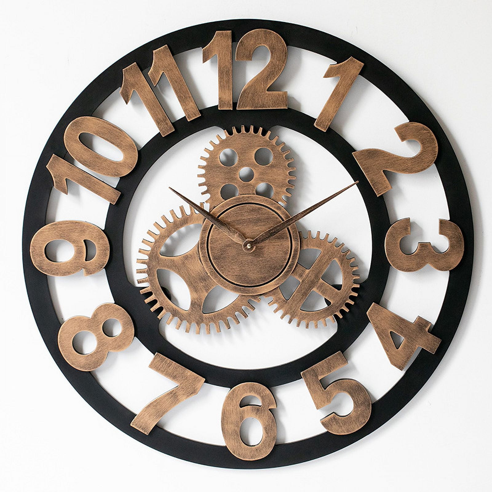 Retro Industrial Style Wooden Gear Wall Clock Home Living Room Dining ...