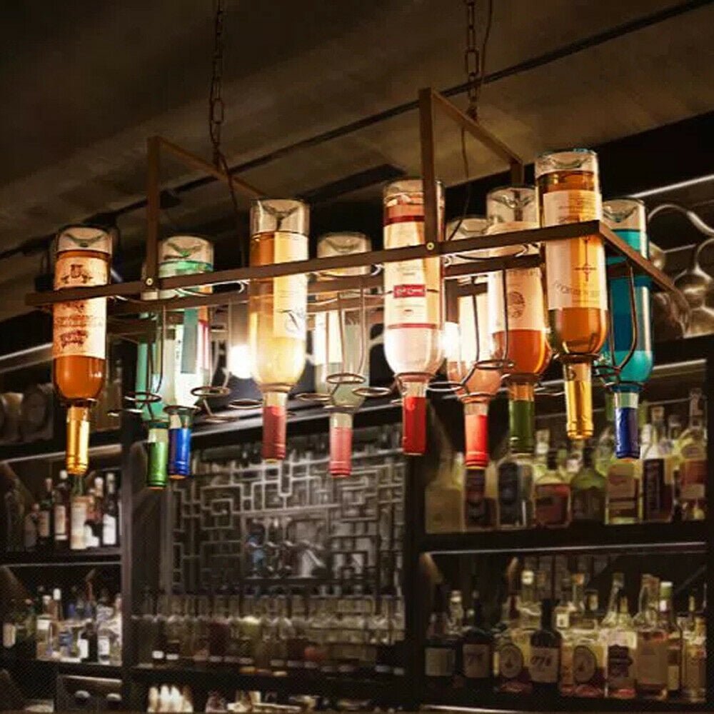 Retro Industrial Style Wrought Iron Wine Bottle Chandelier Hanging ...