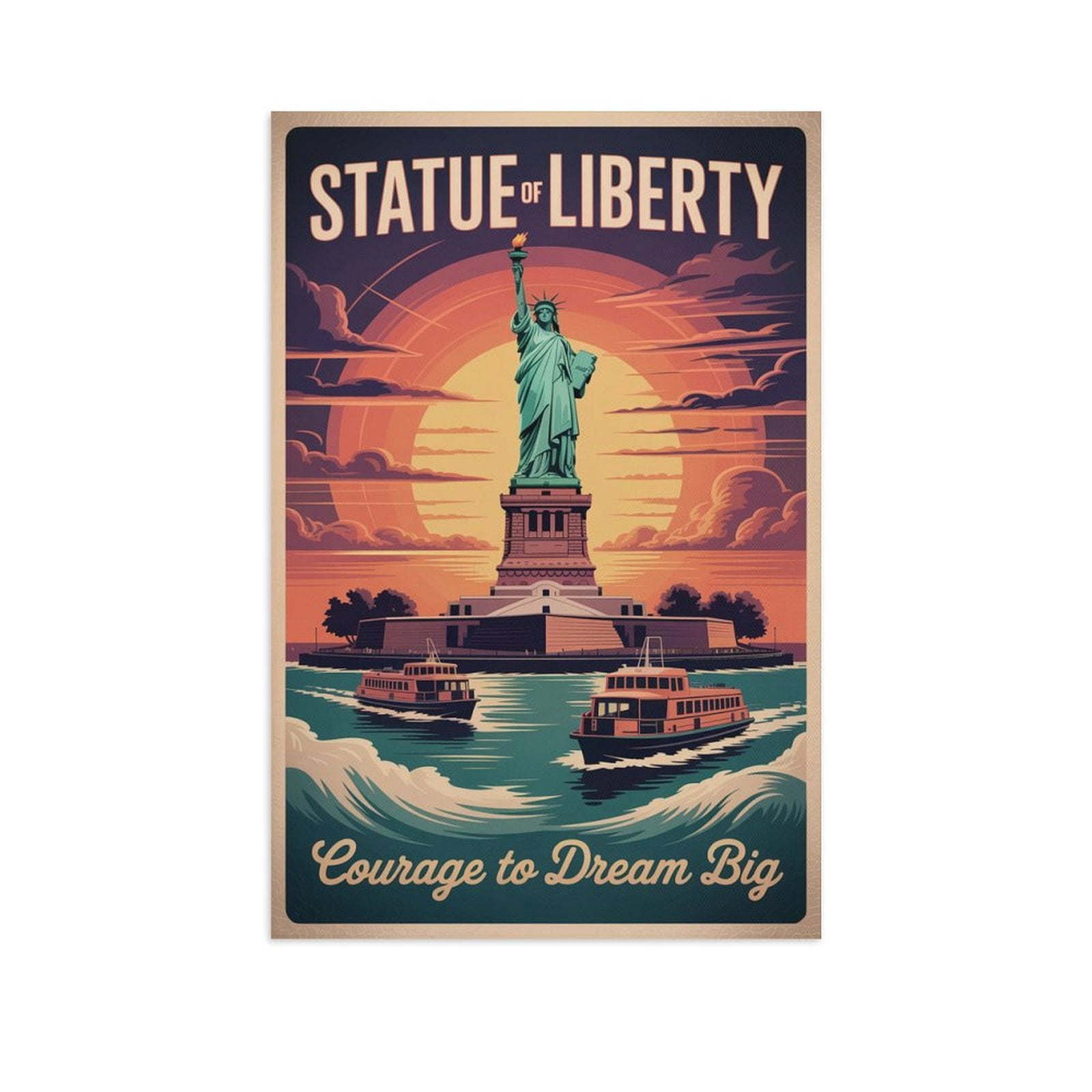 Retro Inspirational Travel Wall Art Statue of Liberty Vintage ...