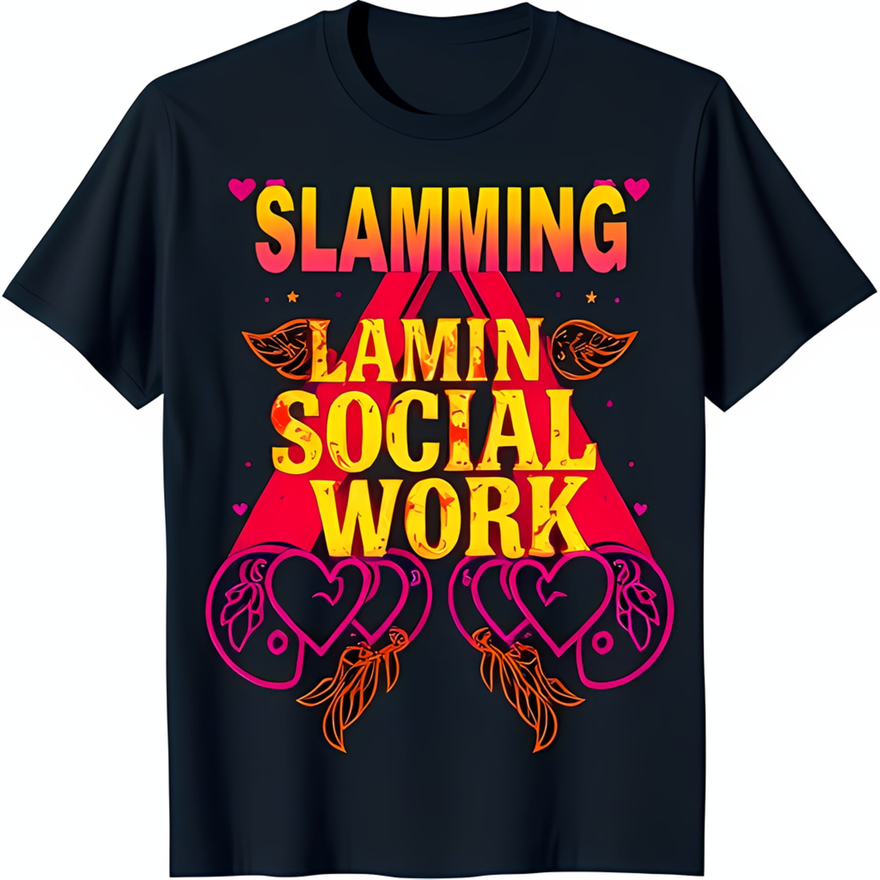 Retro Inspired Black T-Shirt with Bold 'Slamming Lamin Social Work ...
