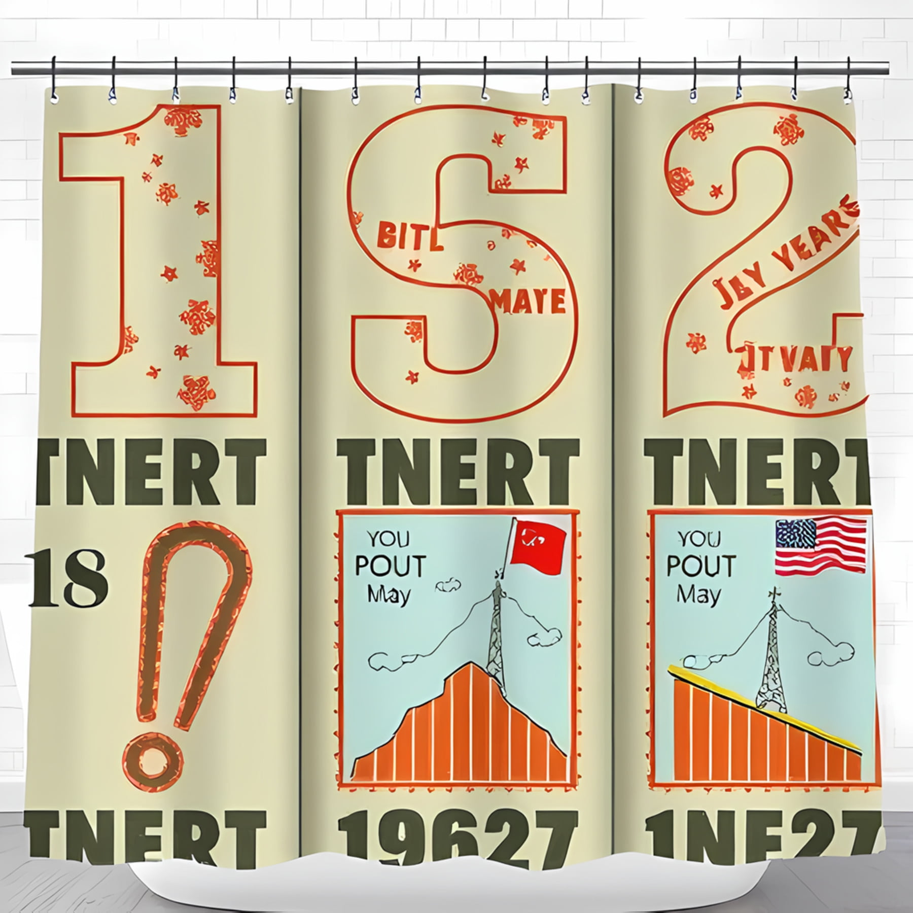 Retro Inspired Shower Curtain with Bold Numbers '15' & '27' Vintage ...