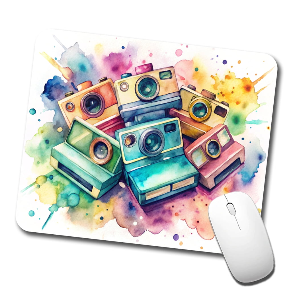 Retro Instant Cameras Photographer Watercolor Mouse Pad Low Profile ...