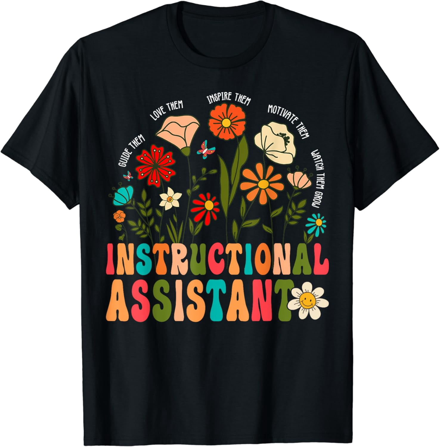Retro Instructional Assistant Wildflowers Teacher Aide T-Shirt ...