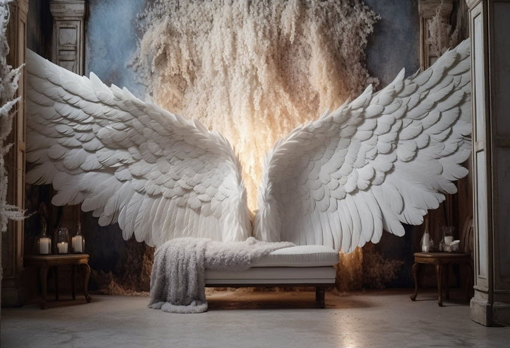 Retro Interior Angel Wings Adult Birthday Wedding Maternity Portrait r ...