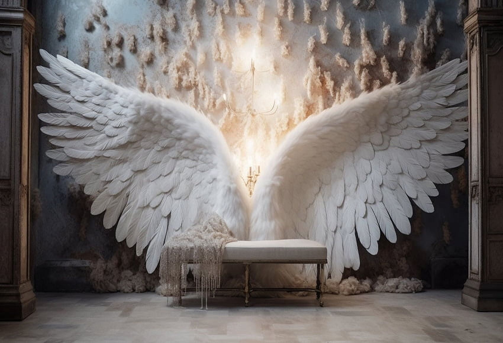 Retro Interior Angel Wings Adult Birthday Wedding Maternity Portrait r ...