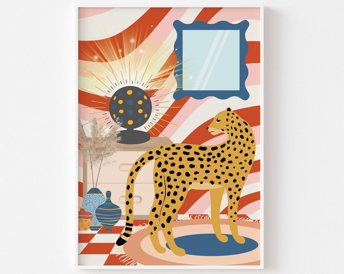 Retro Interior Disco Leopard Print 1 - Disco Ball Print, Retro Disco ...