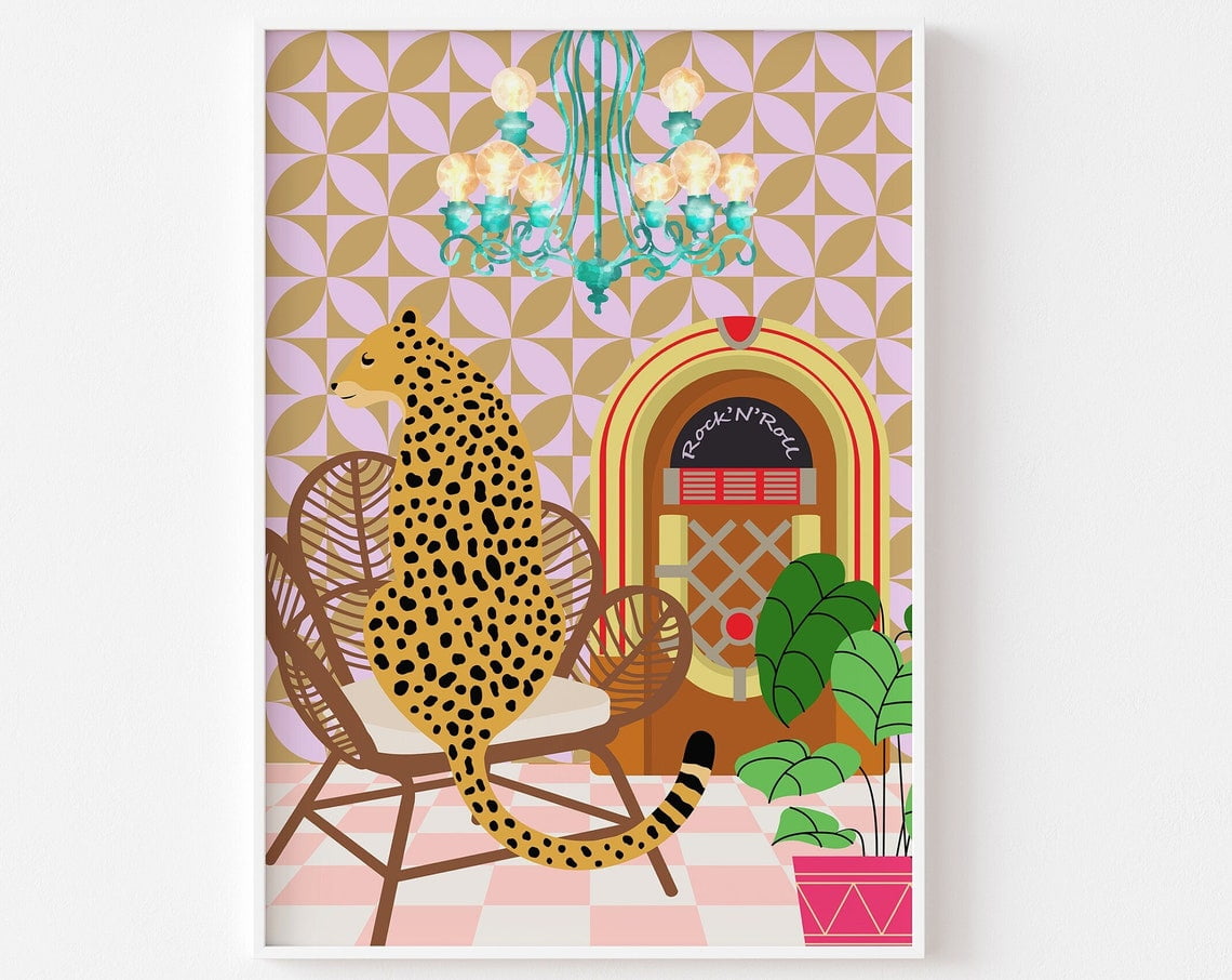 Retro Interior Disco Leopard Print 3 - Disco Ball Print, Retro Disco ...