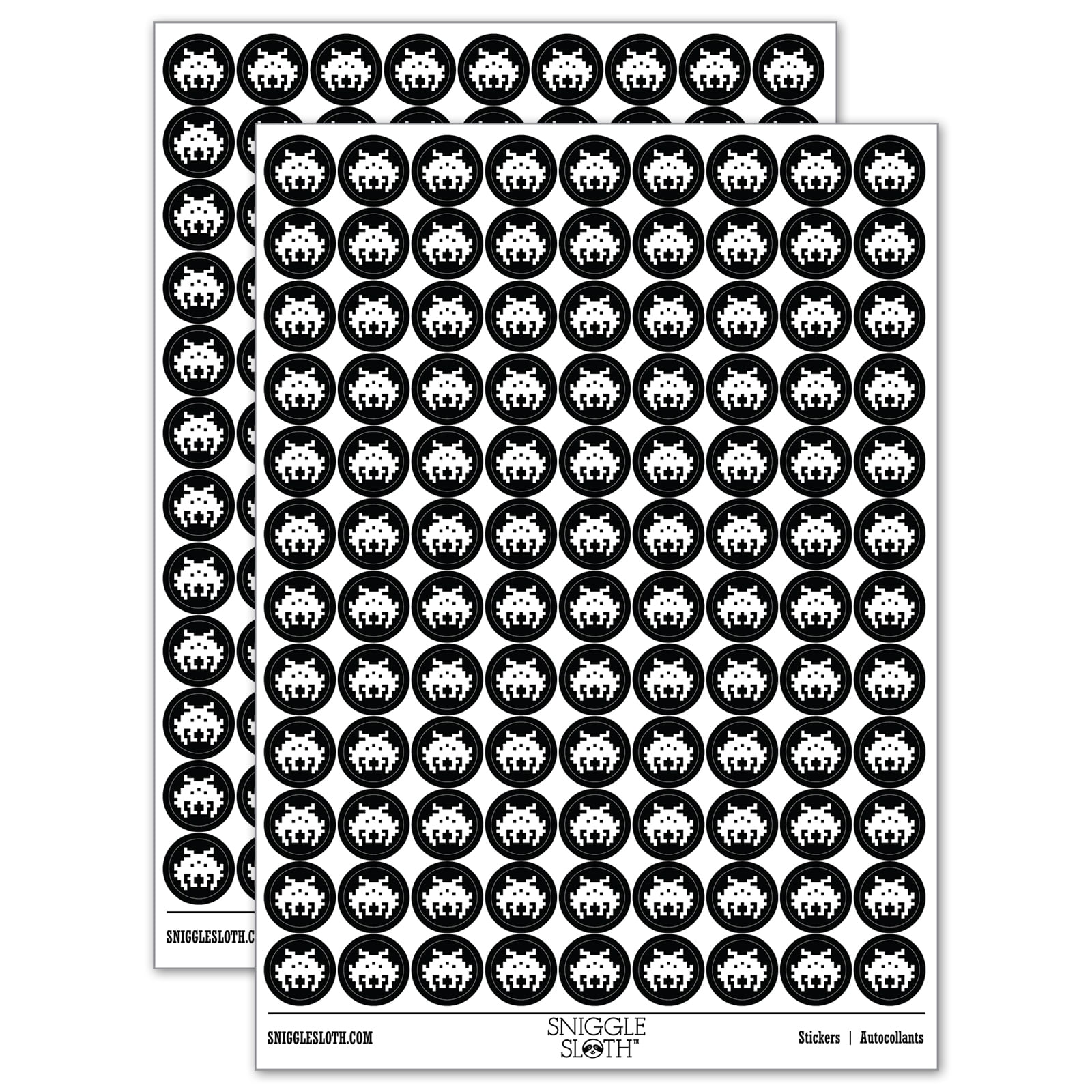 Retro Invaders from Space Bug Alien 200+ Round Stickers - Black - Matte ...