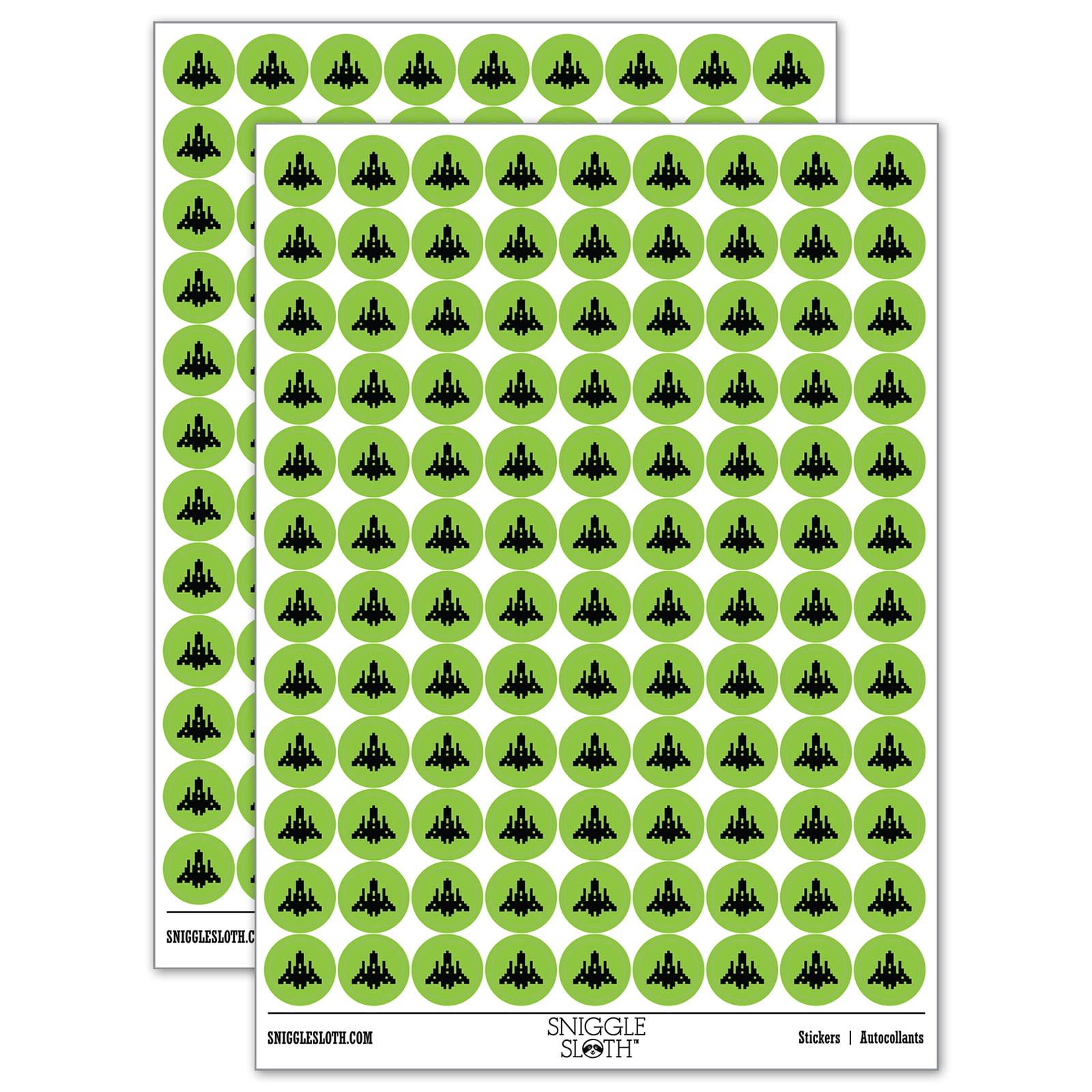 Retro Invaders from Space Rocket Ship 200+ Round Stickers - Light Green ...