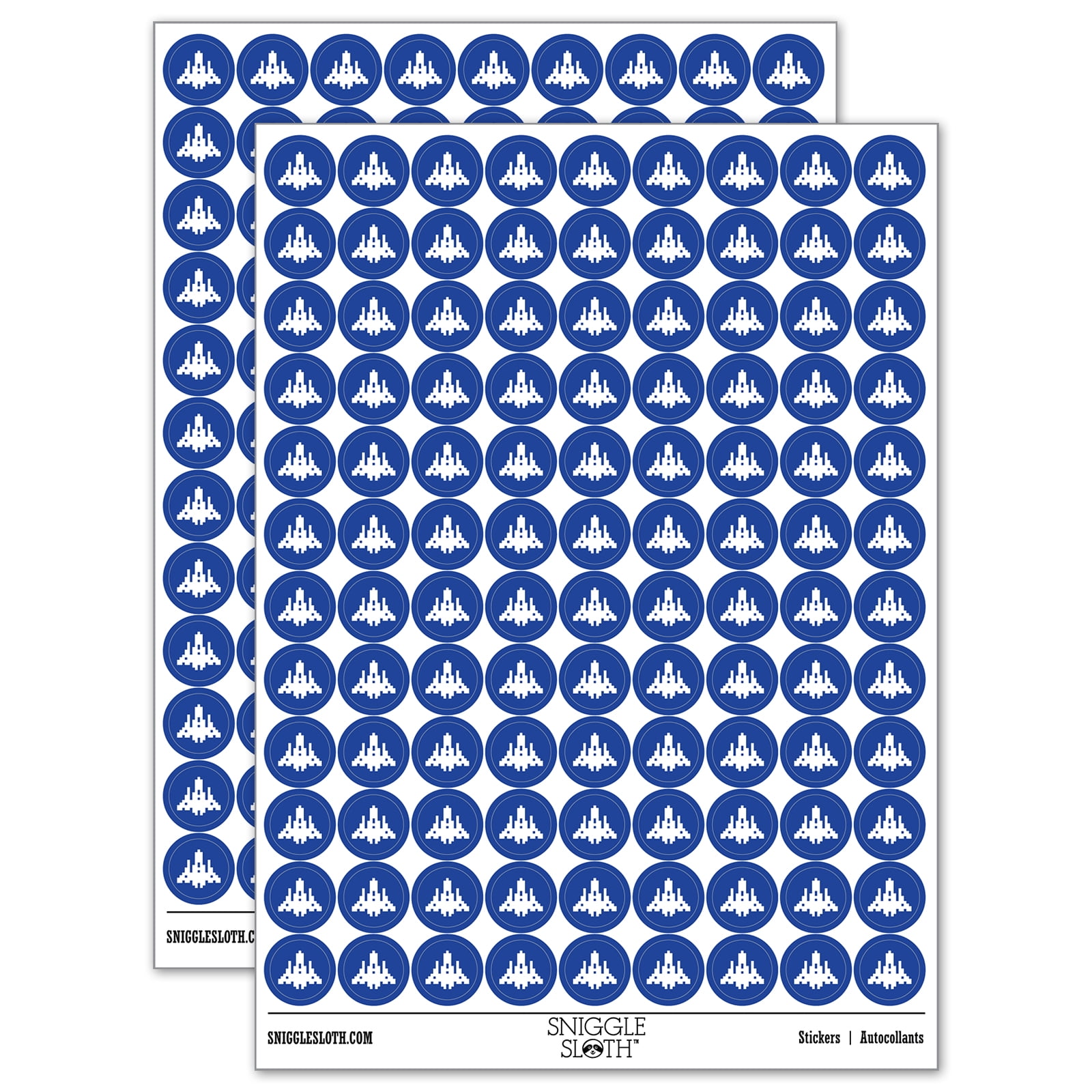 Retro Invaders from Space Rocket Ship 200+ Round Stickers - Dark Blue ...